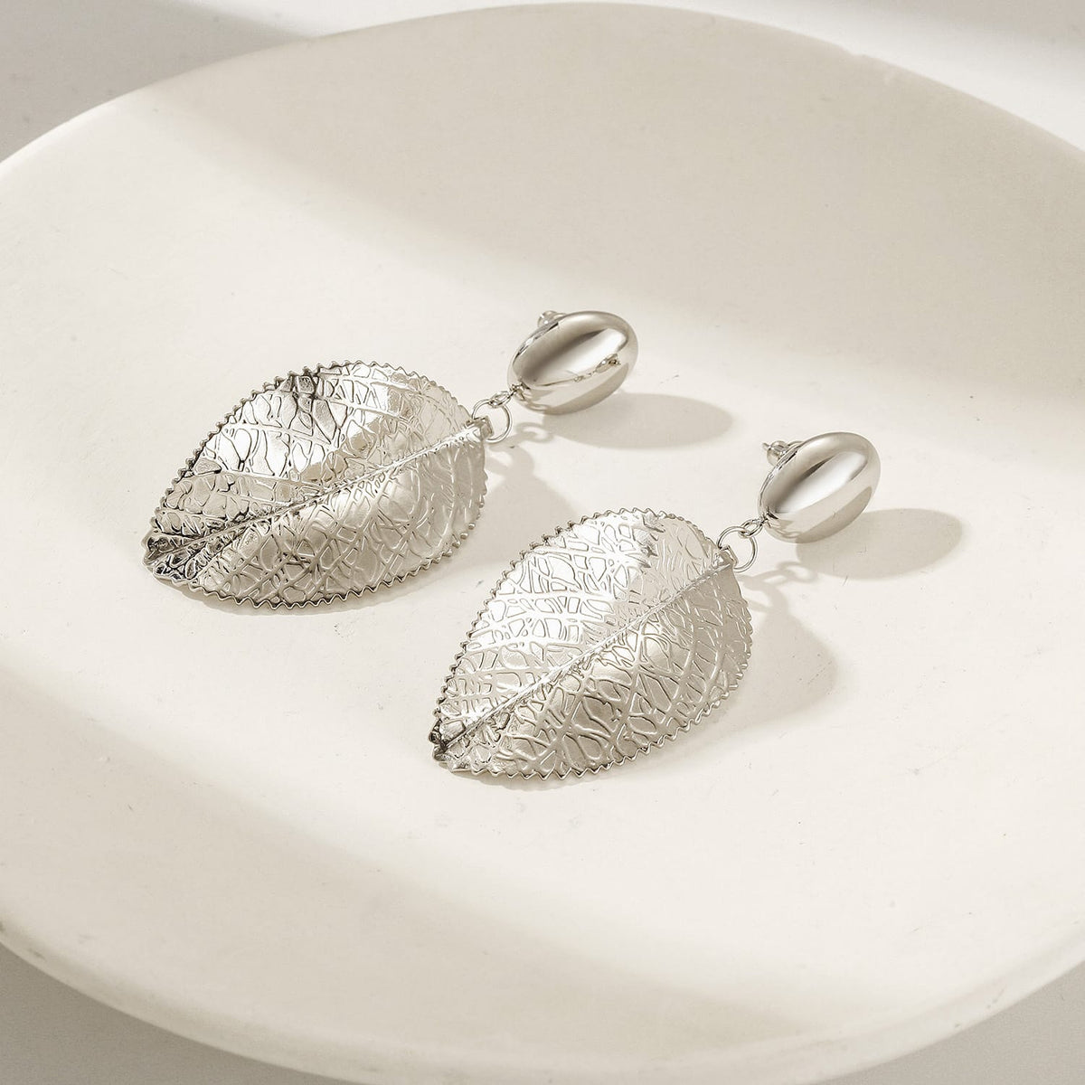 Stainless Steel Leaf earrings – Butina Design