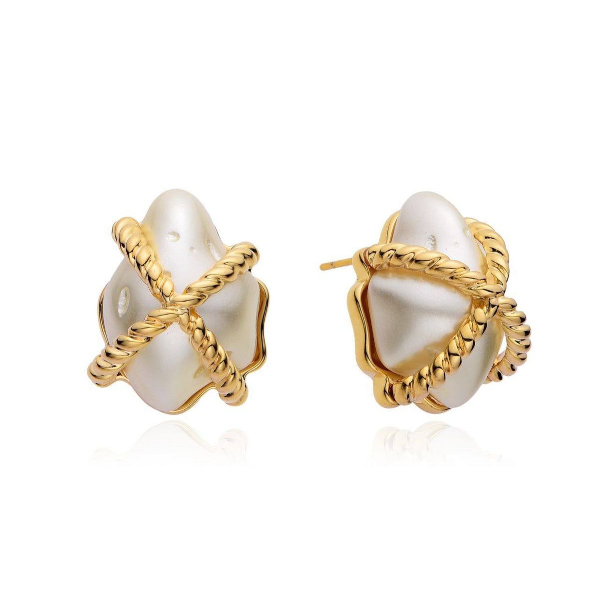 Anne pearl earring with stainless steel gold – Butina Design