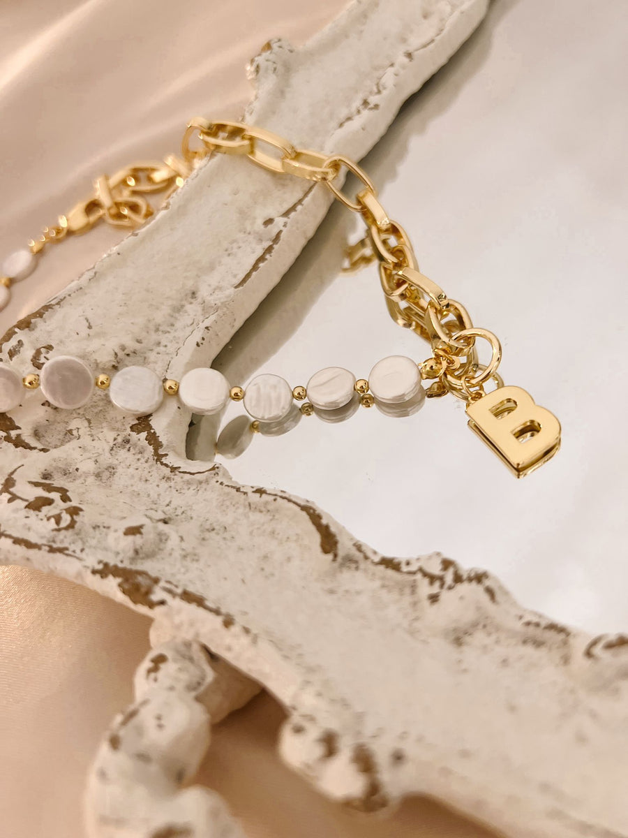 Half Chain Half Pearl Necklace with Initial – Butina Design
