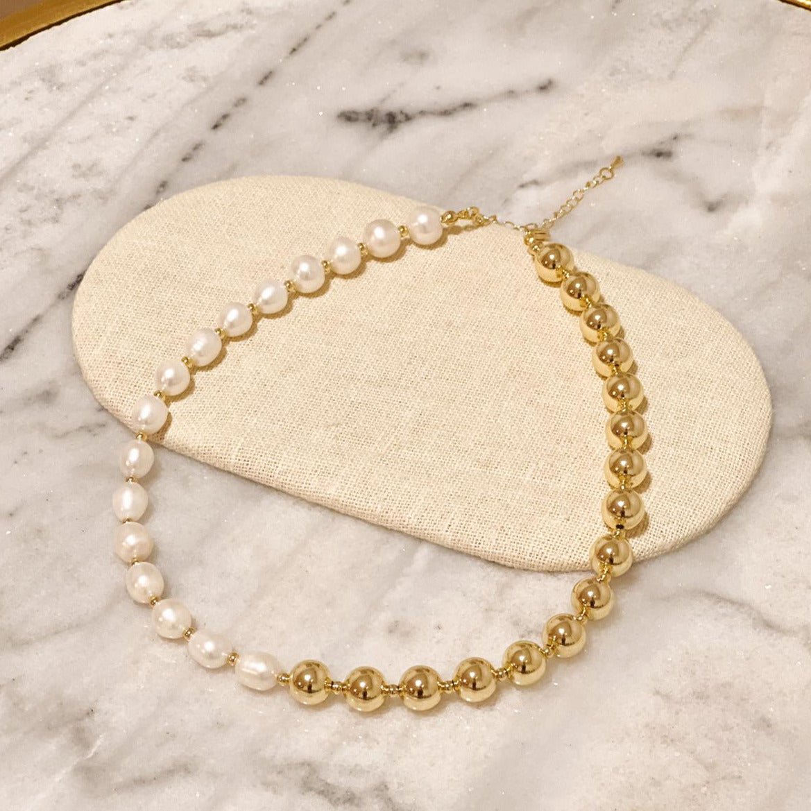 Half Pearl and Half Gold Necklace – Butina Design